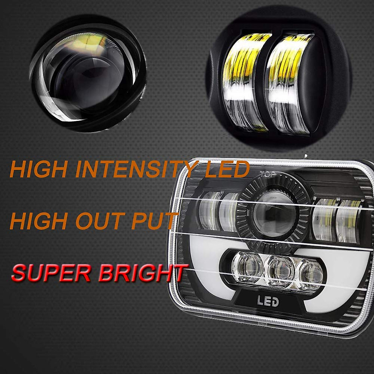 AMUNIESUN 120W Rectangle 7x6 5x7 Inch Headlights 6052 6054 H5054 H6054 Headlight DRL Hi/Low Sealed Beam H4 Plug Compatible With GMC Ford Chevy Chevrolet Cargo Van Express Nissan