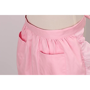 DONGYICS Waist Apron Cute Retro Vintage Half Apron Costumes Cooking Kitchen Ruffle Maid Apron with Pockets for Women (Pink)