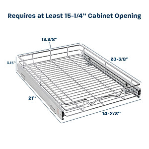 Hold N’ Storage Pull Out Cabinet Drawer Organizer, Heavy Duty-with 5 Year Limited Warranty- Slide Out Shelves, -14”W x 21”D - Requires at Least a 15-1/4” Cabinet Opening, Steel Metal, White Finish