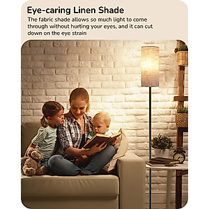 EDISHINE Modern Corner Floor Lamp, 65" Minimalist Pole Lamp with Remote, Dimmable Tall Reading Light for Living Room, Bedroom, Office, 9W LED Bulb Included (Black)