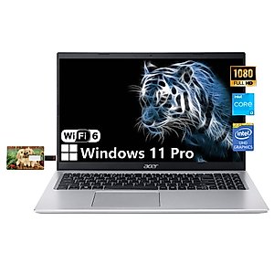 Acer Aspire 5 Business Laptop, 15.6" FHD IPS Display, 11th Gen Intel Core i3-1115G4, Windows 11 Pro, 20GB RAM, 512GB SSD, WIFI 6, Type-C, HDMI, Alexa built-in, Long Battery Life, 32GB PC Mall USB Card
