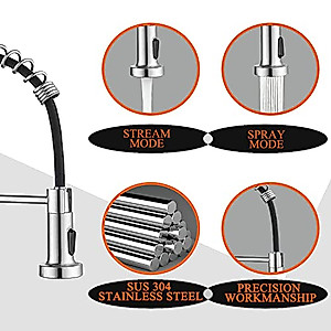 SAMRI Kitchen Faucets, Kitchen Sink Faucets with Pull Down Sprayer, Single Handle Spring Stainless Steel Brushed Nickel Faucet for Kitchen Sink 3 Hole, Modern Kitchen Faucet for RV Bar Farmhouse