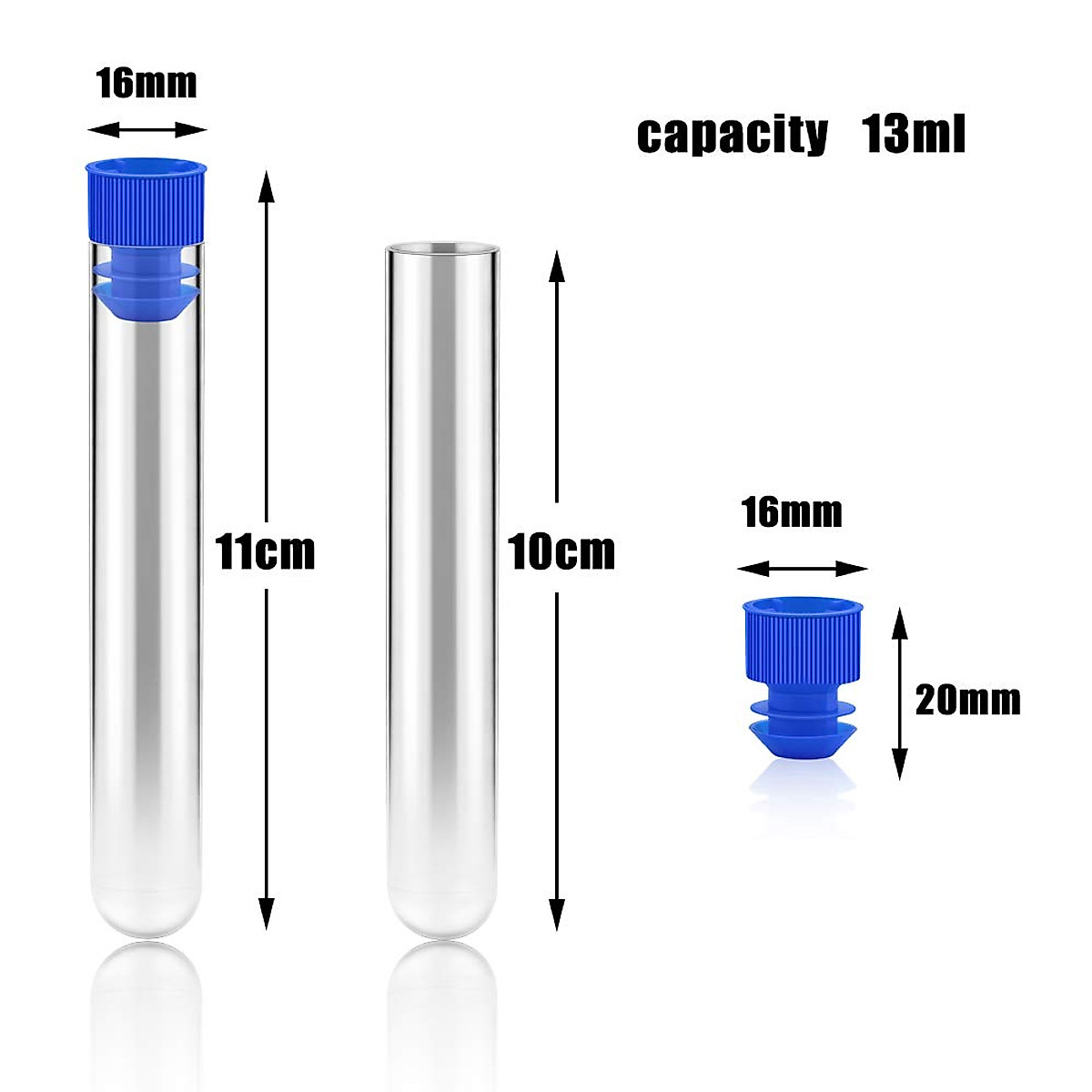 WYKOO 50 Pcs 13ml Clear Plastic Test Tubes with Blue Cap, 16x100mm Vials Container Sample Tubes for Liquid, Scientific Experiments, Craft, Party Supplies, Candy Storage, Home Decoration