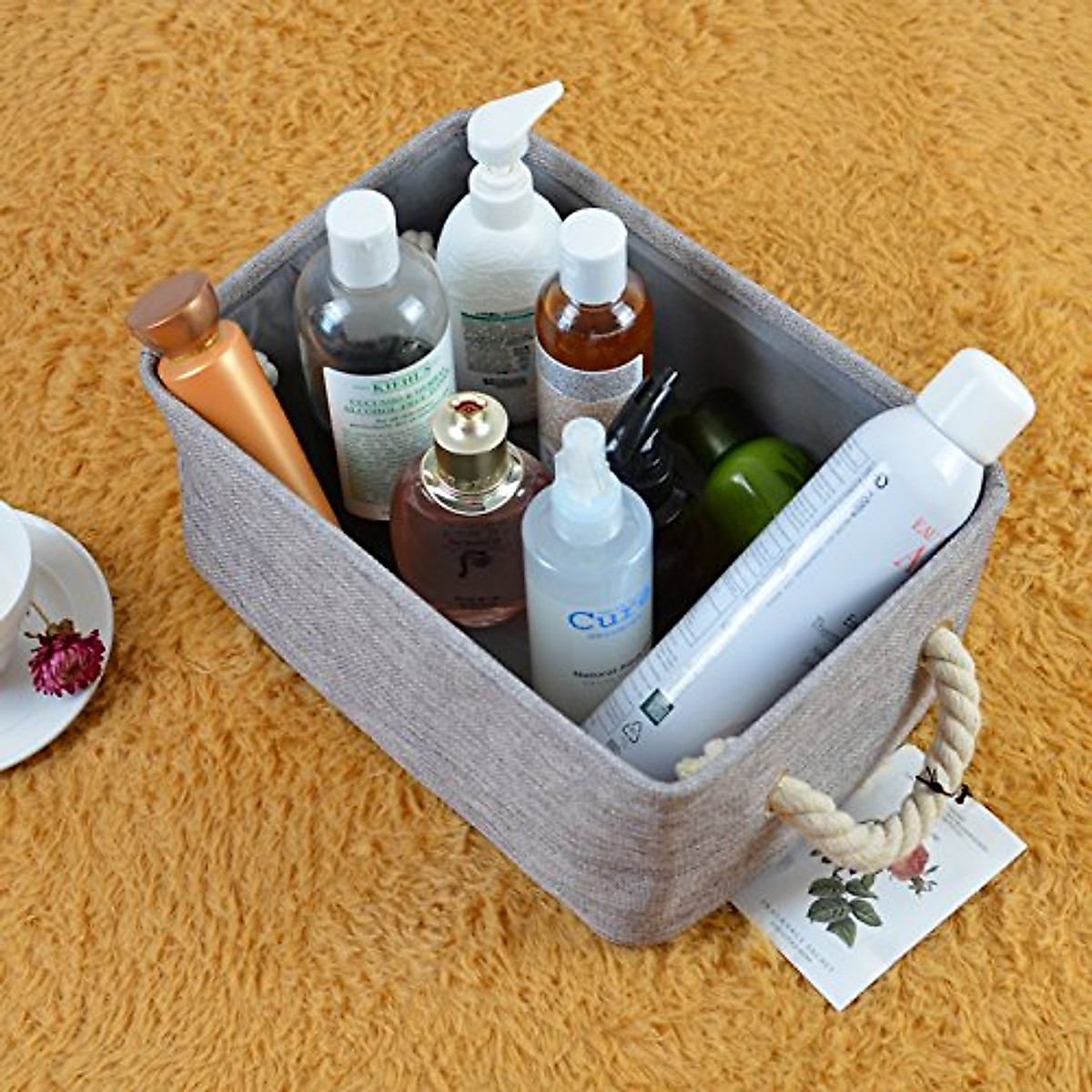 Decorative Storage Basket Bin with Lip, Collapsible Storage Box for House Organizer. (12.2 x 8.3 x 5.1inch, Grey)