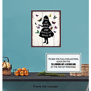 Alice Wonderland All Quite Mad Here Wall Art Poster - Rustic Farmhouse Butterfly Decor - Bedroom, Living Room Decoration- Great Gift, Women, Girls, Teens - 8x10 UNFRAMED