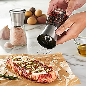 GLING Salt and Pepper Grinder Set - Refillable Sea Salt & Peppercorn Stainless Steel Shakers - Salt and Pepper Mill - 5 Inch