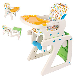 Baby High Chair, Toddler Chair Highchairs with Adjustable Seat Back Detachable Seat Cushion and Double Removable Tray for Baby Infants Toddlers, Easy to Clean, Green