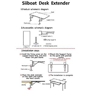 Siiboat Desk Extender Ergonomic Computer Table Extension Arm Support Collapsible Keyboard Tray for Square Tabletop - Carbon Fiber 25.2" x 9.45"