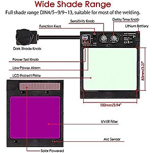 TEKWARE Large Viewing True Color Solar Powered Auto Darkening Welding Helmet, Hemispherical 4C lense, 4 Arc Sensor Wide Shade Range 4/5-9/9-13 Luminous Welder Mask for Mig Tig Arc Grinding Plasma