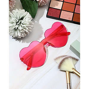 Photect 12 Pair Graduation Gift Heart Shaped Sunglasses Rimless Candy Color Glasses for Women Men Summer Party Favor(Rose Color)