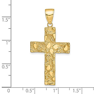 Solid 14k Yellow Gold and Textured Nugget Block Style Cross Pendant Charm