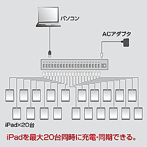 Sanwa Supply USB-2HCS20 USB Hub, 20 Ports, Charge and Sync Up to 20 iPad/Tablet, Self-Powered
