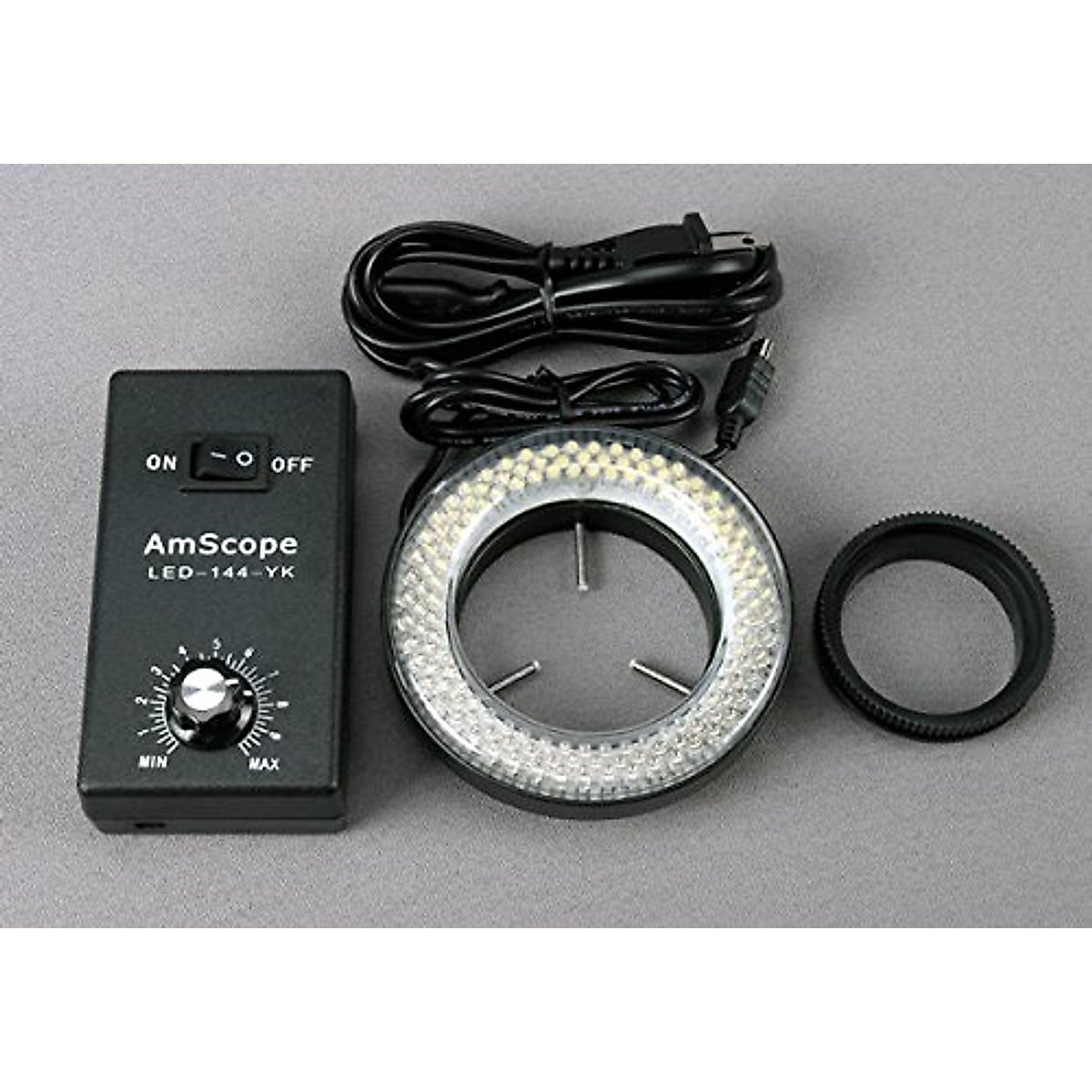 AmScope 7X-45X Simul-Focal Stereo Zoom Microscope on Dual Arm Boom Stand with 144-LED Ring Light and 10MP Camera