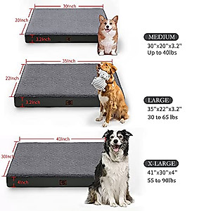 Baauye X-Large Dog Bed for Large/Mediem/Samll Dogs, Orthopedic Egg-Crate Foam Dog Bed Suit for Dog Crates with Removable Waterproof and Washable Cover (X-Large（41x30x4）, Dark Grey)