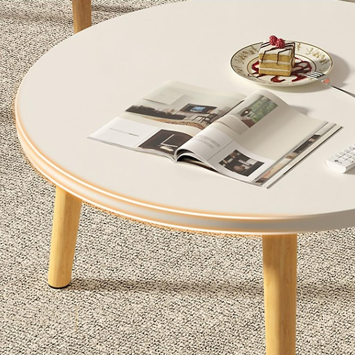 Round Dining Table, Small Space Kitchen Table, Mid Century Modern Computer Table with Wood Grain Tabletop and Solid Wood Legs for Dining, Living Room (Color : White, Size : 30 * 30 * 30cm)