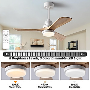 FXZZ 42" Wood Ceiling Fans with Lights and Remote, Quiet Reversible DC Motor and 3 Color LED Light, 3 Blades 6 Speed Ceiling Fan for Farmhouse Living Room Bedroom Dining Room Workroom Study