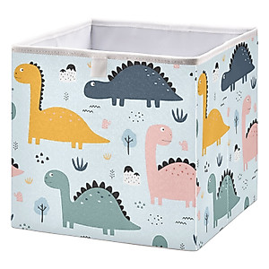 Yasala Storage Cube with Handle Cartoon Dinosaur Foldable Closet Baskets Toy Storage Bins Shelf Baskets Containers Open Laundry Baskets Nursery Baskets