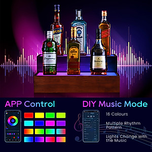 B4Life 2 Pack 16 Inch LED Lighted Liquor Bottle Display Shelf, 2 Tier LED Bar Shelves for Liquor Bottles, Bar Bottle Display Shelf, Lighted Liquor Shelf, Bar Lights for Liquor Shelves