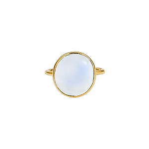 YoTreasure Rainbow Moonstone 925 Sterling Silver Gold Plated Solitaire Ring Jewelry