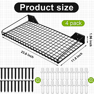 Suzile 4 Pcs Garage Wall Shelf 23.6'' x 11.8'' Wall Mount Heavy Duty Metal Shelves Mesh Storage Rack for Garage, Office, Basement and Kitchen, Load up to 100 Lbs, Black
