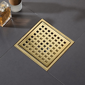 SISEHO 6 Inch Shower Drain Brushed Nickel Square With Adjustable Shower Drain Base Flange SUS304 Stainless Steel Floor Drain Cover Removable Mesh Grille