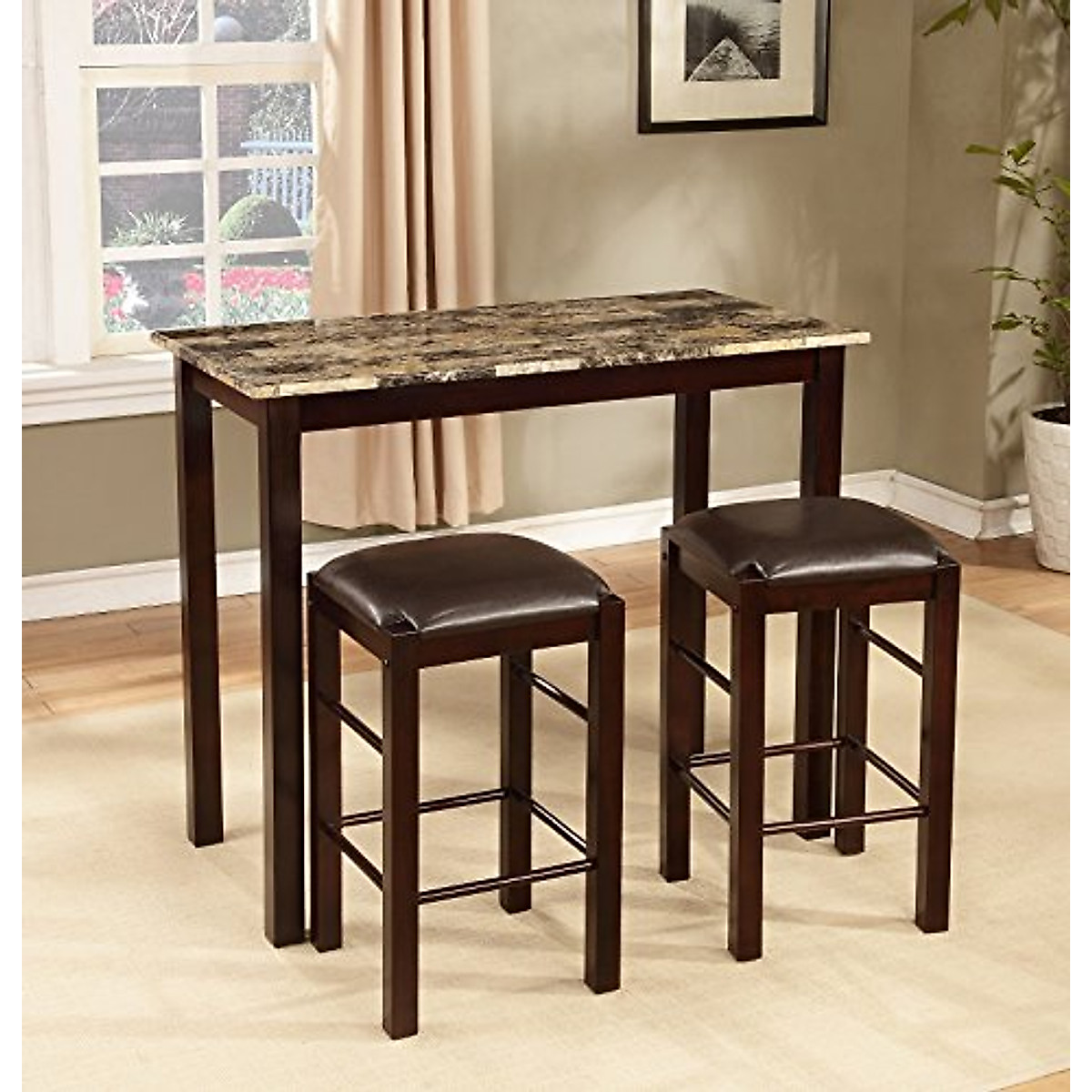 Roundhill Furniture Brando 3-Piece Counter Height Breakfast Set, Espresso Finish,Brown