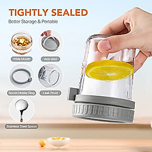 Overnight Oats Jars, Overnight Oats Container with Lids and Spoon 10 oz [2 Pack], Airtight Glass Jars with Measurement Marks, Glass Canisters Hold Yogurt, Nuts and Fruit Salad & More