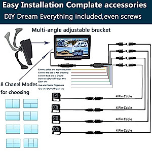 128GB 6 Split Large Screen 10.1 inch 1080P Backup Camera Monitor & Built-in DVR Recorder for RV Truck Trailer Rear Side Front Reversing View Wired System Image Waterproof Avoid Blind Spot