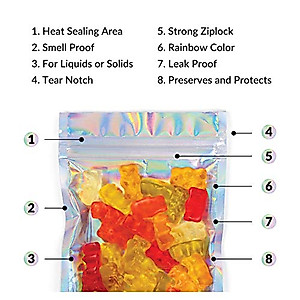 Mylar Bags with Ziplock 4 x 6" | 100 Bags | Rainbow Holographic | Sealable Heat Seal Bags for Candy and Food Packaging, Medications and Vitamins | For Liquid and Solids (4" x 6")