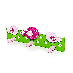 Girls Pink Bird Triple Coat Wall Door Hooks for Girls Bedroom or Nursery