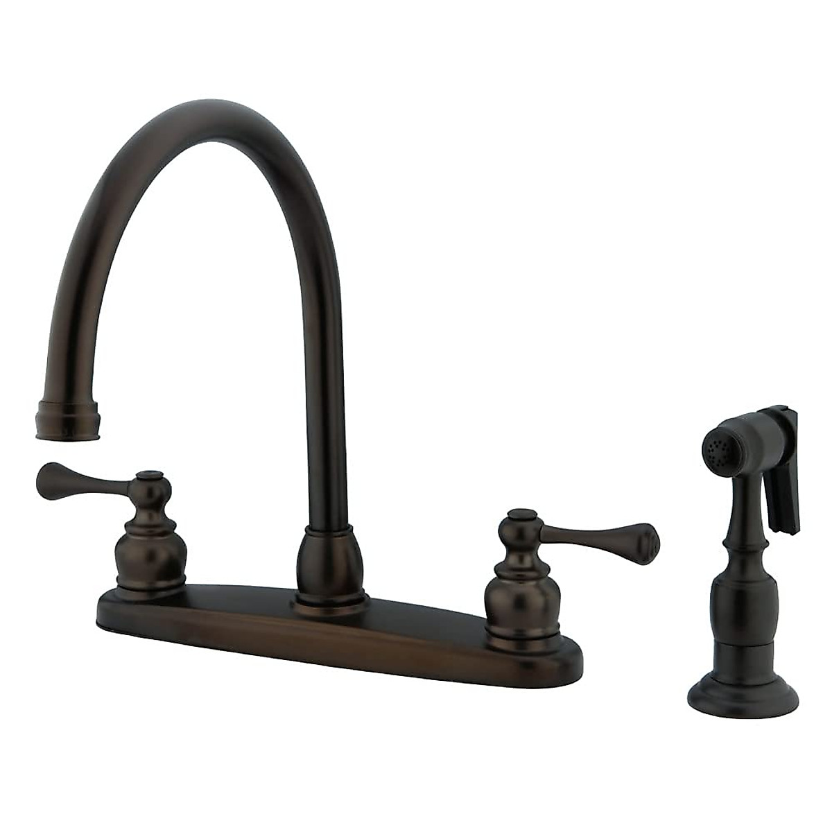 Kingston Brass KB725BLBS Vintage Gooseneck Kitchen Faucet with Brass Sprayer, Oil Rubbed Bronze, 8-3/4 inch Spout Reach