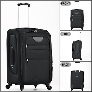 Merax Softside Luggage Set Softshell Lightweight 3 Piece Spinner Suitcase 22" 26" 30" (Black)