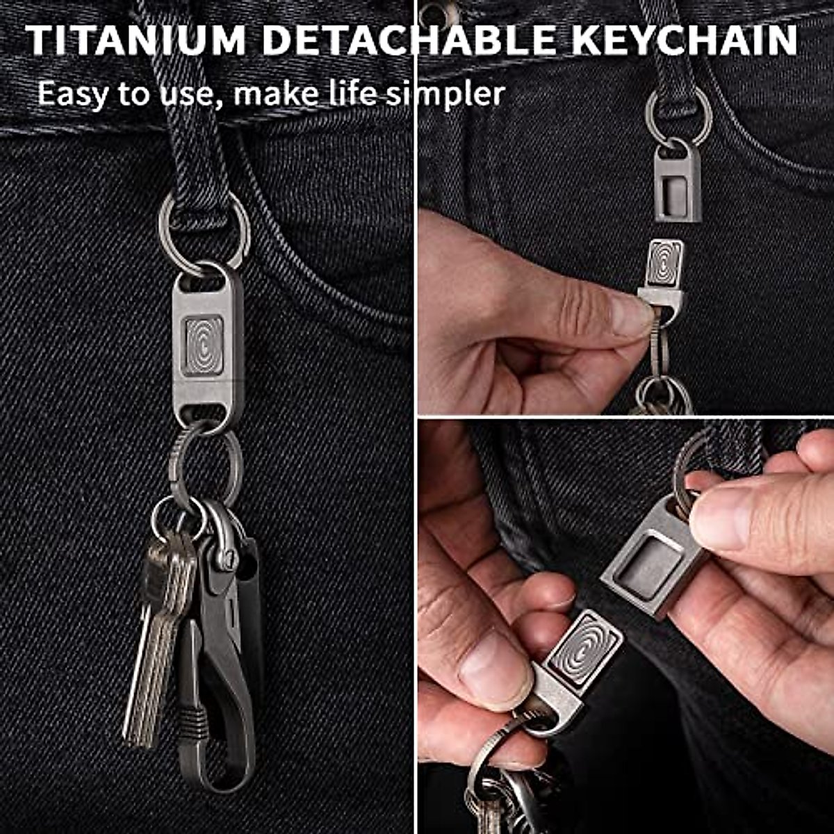 TISUR Quick Release Keychain,Titanium EDC Pull Apart Key Chain,Detachable Carabiner Keychain with 2pcs Titanium Key Rings