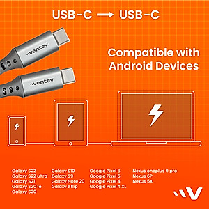 Ventev Helix 3ft Expandable USB C to USB C Cable | Fast Charging Cable for iPhone 16/16 Pro/15, MacBook, iPad Pro, Pixel 9, Samsung S25 | No Tangle Cord for Fast Charger, Crafted for The Car, Gray