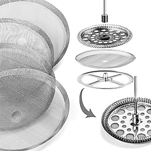 ACKLLR 4 Pack French Press Replacement Filter Screen,Reusable Stainless Steel Mesh Filters for Universal 1000 ml / 34 oz / 8 cup French Press Coffee Makers