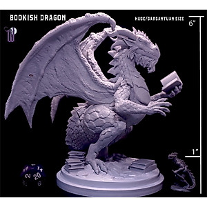 Wildspire Fantasy Bookish Dragon Paintable DND Miniature Huge 6" D&D Dragon Mini 28-32mm Dungeons and Dragons Figure for Fantasy Tabletop Miniatures and Accessory, Partially Assembled for TTRPG