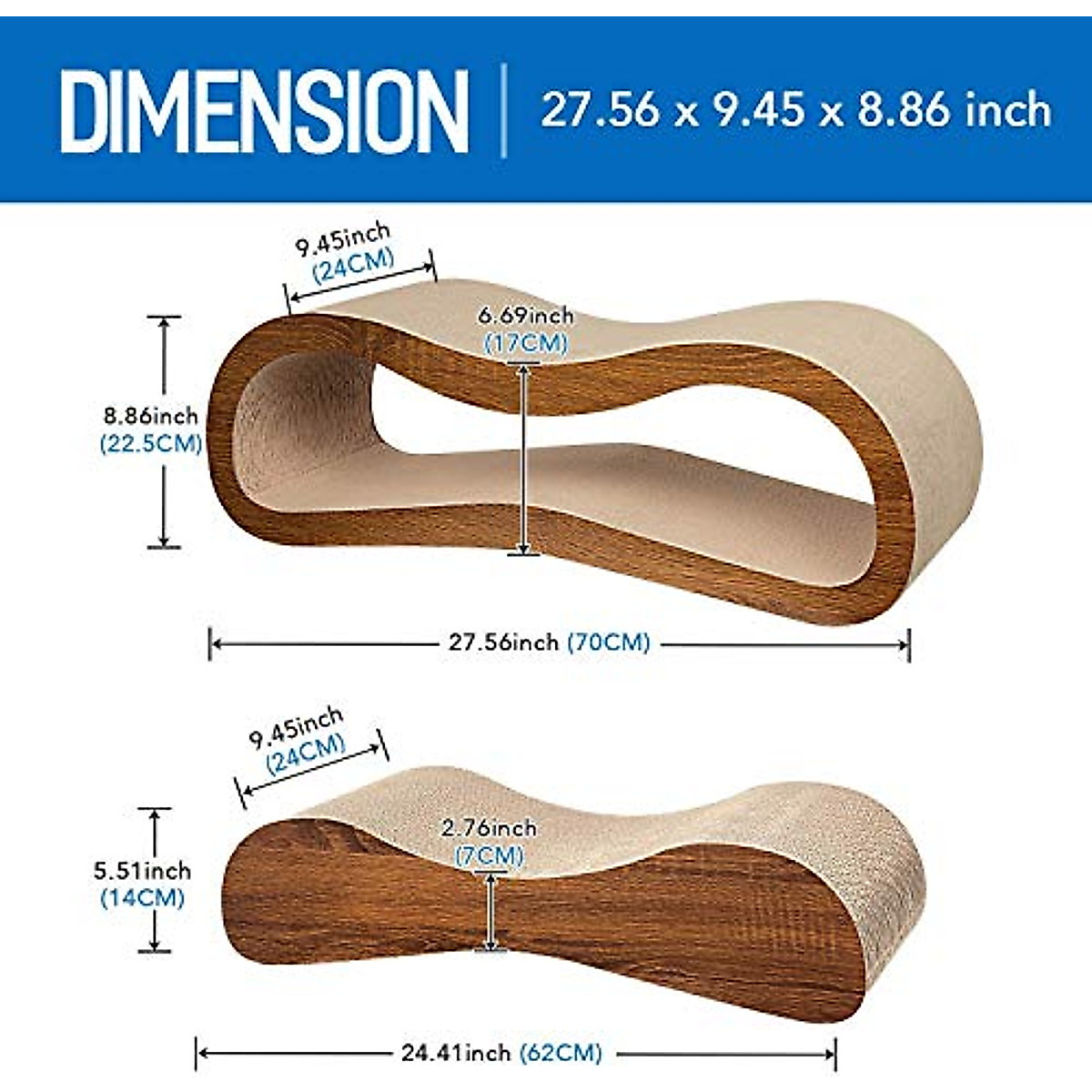 FluffyDream 2 in 1 Cat Scratcher Cardboard Lounge Bed, Cat Scratching Post, Durable Board Pads Prevents Furniture Damage,Large