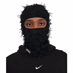 Atakai Balaclava Distressed Knitted Full Face Ski Mask Winter Windproof Neck Warmer for Men Women One Size Fits All, Yeat Inspired (Black)