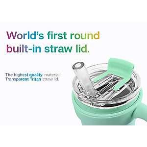 Four Leaf TrustyMate 40 Oz Tumbler with Handle and Built-In Straw Lid, Insulated Leak Proof Stainless Steel Tumbler (Mermaid)