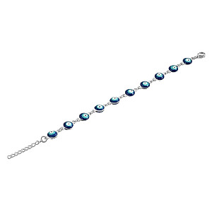 Edforce Stainless Steel Women's Charm Bracelet Green | Gold Enamel Evil Eye Protection Link Chain Adjustable, 8" (Aqua, Silver-and-Stainless-Steel)