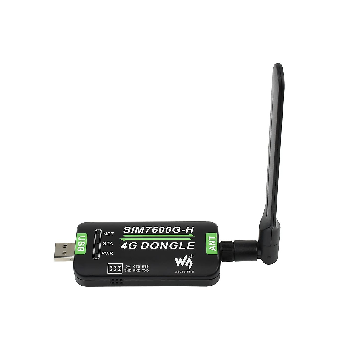 Waveshare SIM7600G-H 4G DONGLE with Antenna with Industrial Grade 4G Communication and GNSS Positioning Peripheral Supports Global Band.
