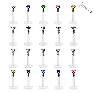 D.Bella Clear Labret Retainer, Acrylic Plastic Labret Lip Ring/Tragus/Helix/Cartilage Earring Stud Barbell for Piercing Body Jewelry Substitutes