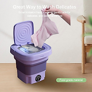 Portable Washing Machine, Foldable Mini Washer for Baby Clothes, Underwear Bra Intimates Delicates Socks or Apartment, Camping, RV, Travel, Business Trip (110V-240V), With US Adapter, Purple Color
