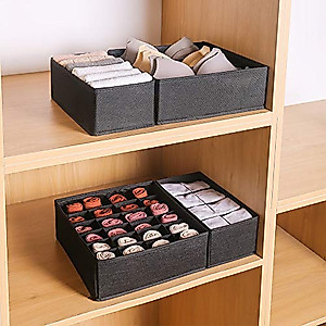 Qozary 4 Pack Foldable Drawer Organizers, Sock and Underwear Drawer Organizer Clothes, Desk Closet Fabric Organizer and Storage Drawer Dividers for Dresser Panties Underwear Bra Socks (Black)