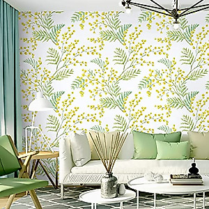 Floral Peel and Stick Wallpaper Leaf Wallpaper Green/Yellow Wallpaper Self-Adhesive Contact Paper Modern Green Leaf Wall Paper for Walls 15.5inch × 78.7 inch