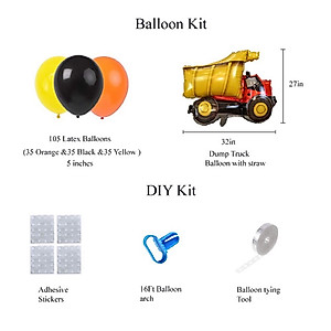 construction birthday party supplies,119pc.Orange Black Yellow Balloon Garland,Happy Birthday Banner, Dump Truck Balloon,Construction Signs, DIY Arch Tool Kit, Quarantine birthday decorations