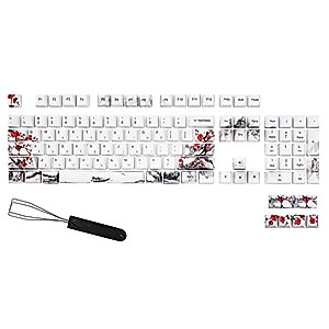 MOLGRIA Keycaps 110 Set for Full Size Mechanical Keyboard, Custom PBT OEM Profile Key caps Japanese Style with Keycap Puller for Cherry MX 104/87/71/61 60 Percent Keyboard(Plum Blossom)