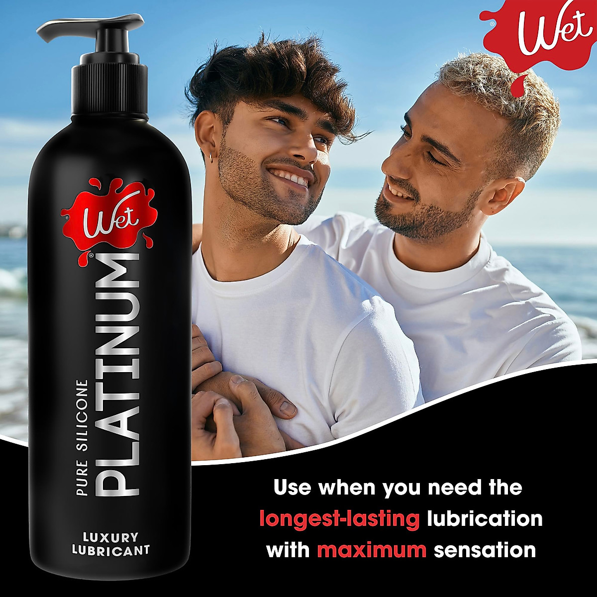 Wet Platinum Silicone-Based Personal Lubricant | Ultra Smooth, Super Slick, Hypoallergenic, Long-Lasting Performance, Waterproof Formula| Lube for Men, Women & Couples, 16 fl oz