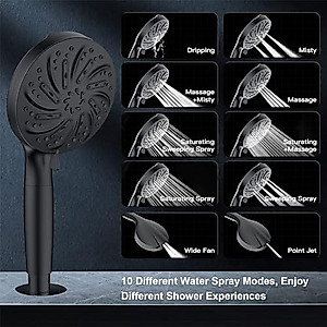 High Pressure Shower Head with Handheld - Filtered Shower Head with Pause and Jet 𝟏𝟎 Spray Modes, 5 Inch Removable Powerful High Pressure Showerhead with Extra Long Hose and Detachable Filter Wand