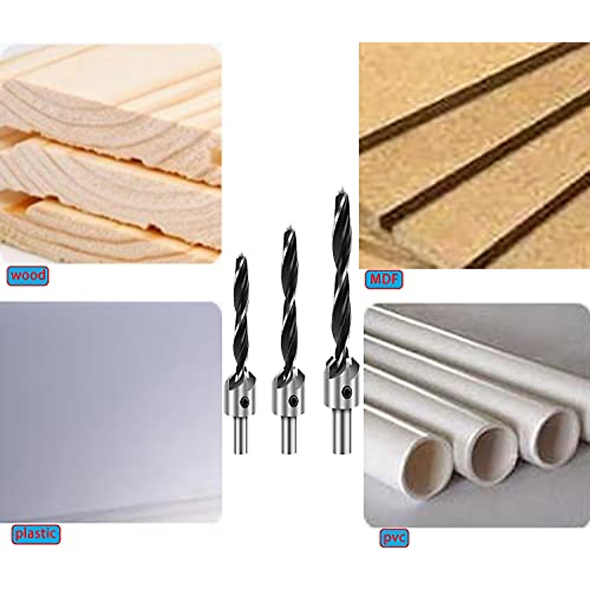 GDFYMI 7Pcs Countersink Drill Bit Set, Brad Point Drill Bit Set, Drill Bits for Metal, Counter Sinker Drill Bit Set, Self Centering Drill Bit, Reamer Set Chamfering Tool with Hex Wrench, 3-10 mm